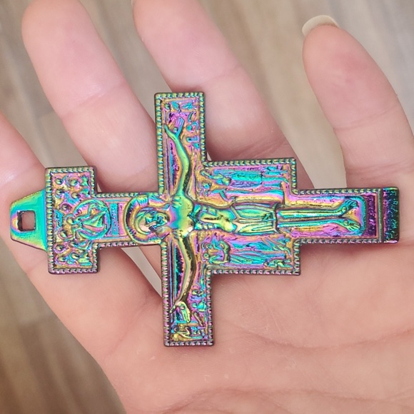 Handmade | Jewelry | New Oversized Carvedrainbow Titanium Crucifix ...